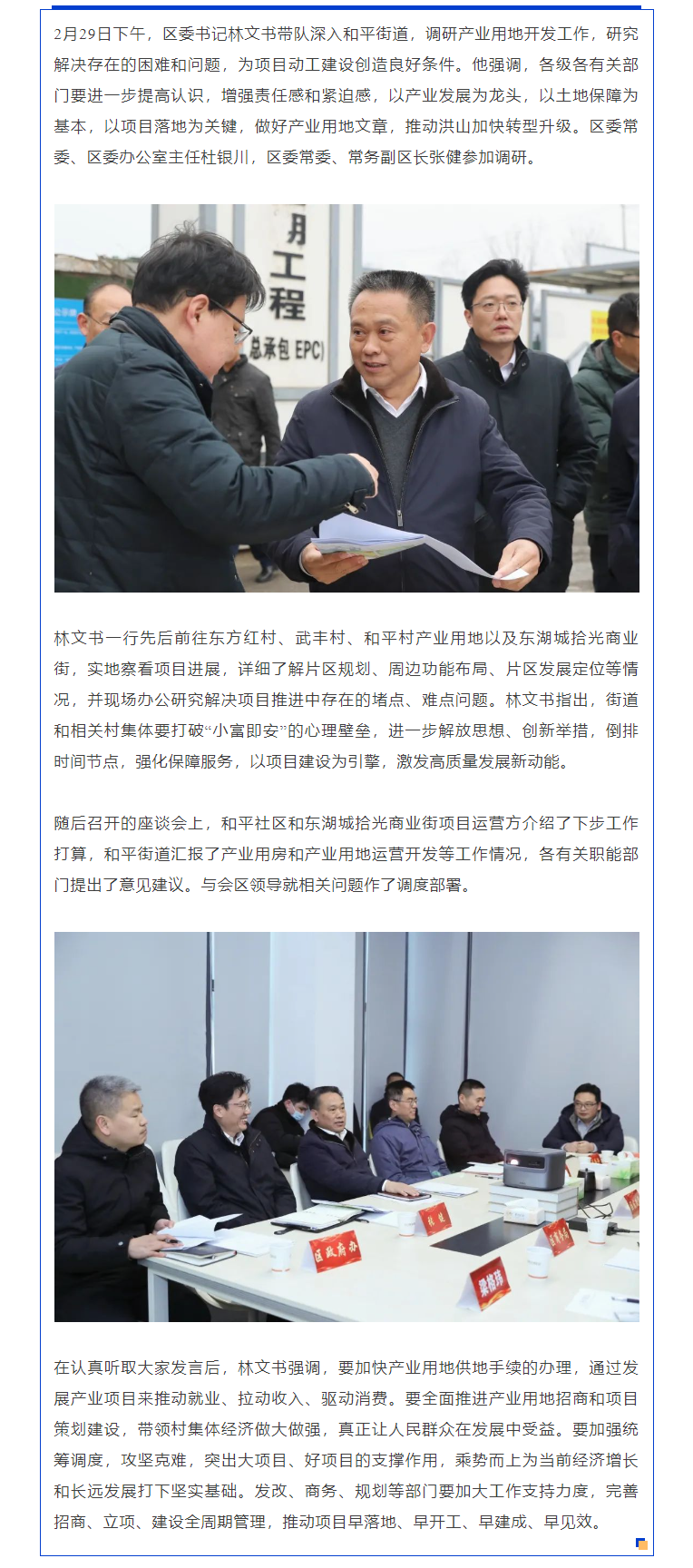 区委书记林文书带队调研产业用地开发工作 - 武汉市洪山区人民政府门户网站